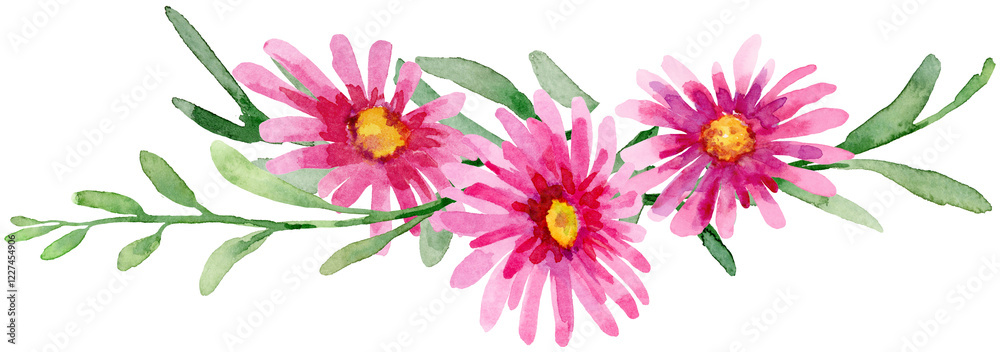 Purple daisy flower border frame wreath watercolor floral illustration ...