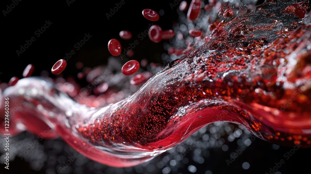 A 3D animation showing blood cells flowing through a vein, with dynamic ...