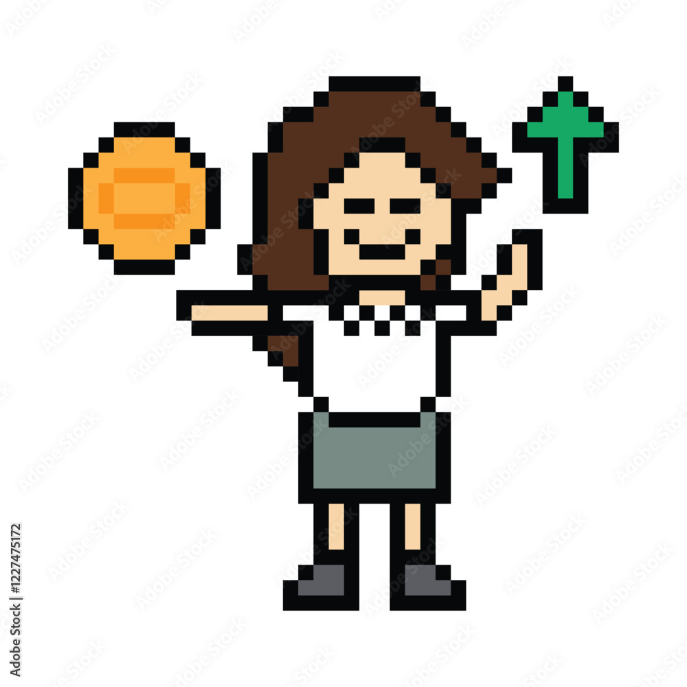 Cartoon cute pixel 8bit character business woman office save money ...