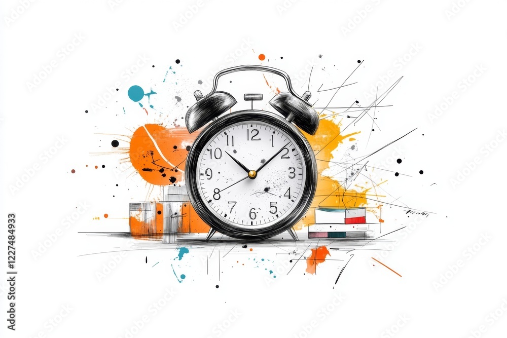 A Clean Line Illustration Of A Clock Face Transitioning From Chaos