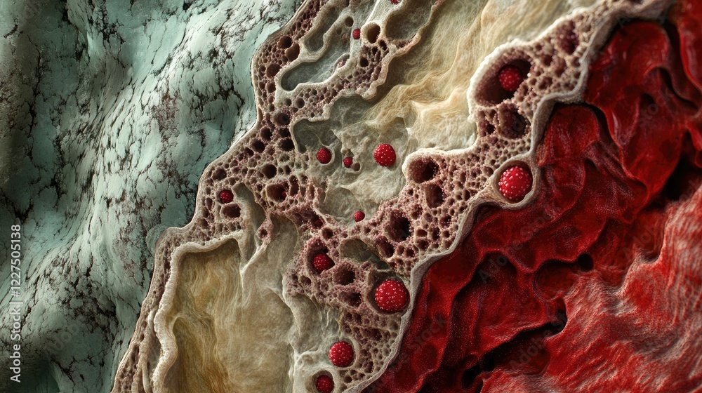A microscopic view of a vein cross-section, with blood cells flowing ...
