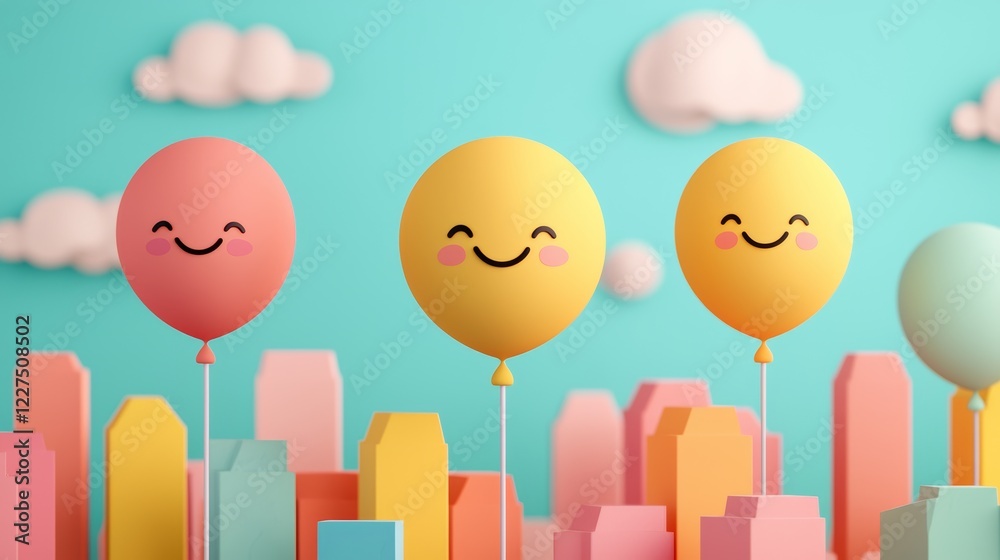 Cute cartoony characters of bouncing balloons with happy faces ...