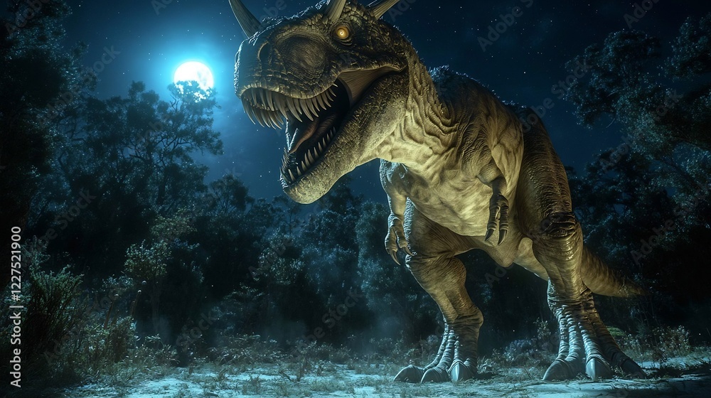 Carnotaurus sastrei the Abelisauridae family standing alert in a ...