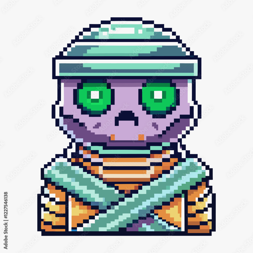 Pixel Art Futuristic Purple Robot with Green Eyes and Armor Retro Video ...