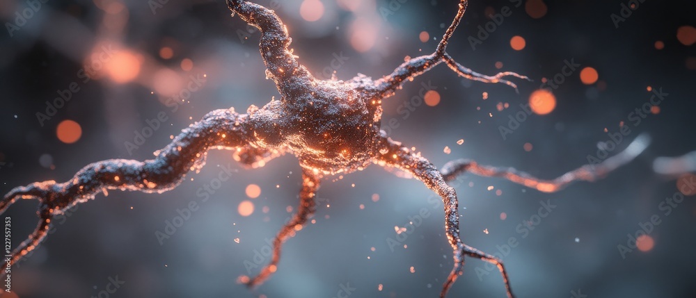 Neurons, synaptic connections, and glowing impulses representing ...