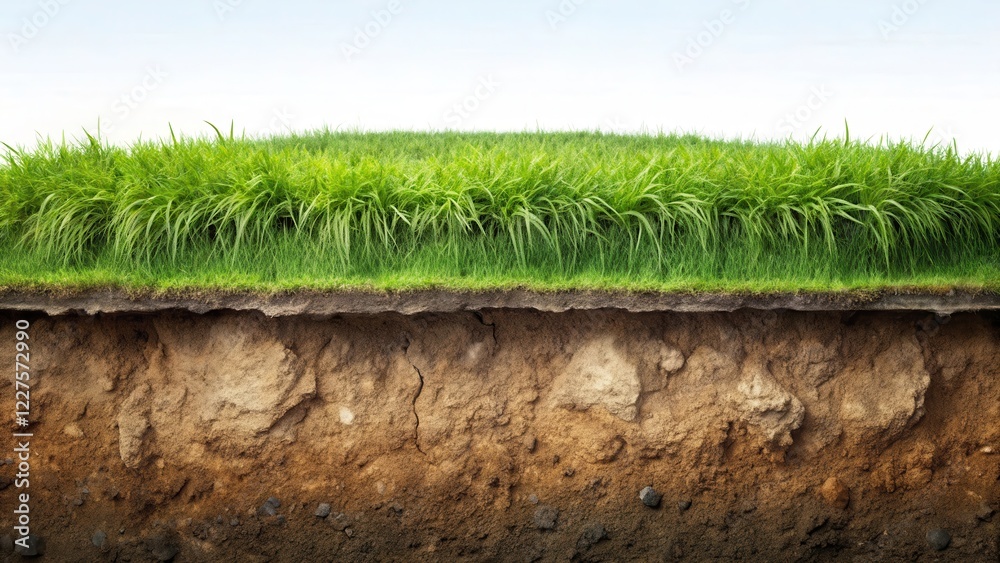 Underground soil layer cross section with erosion ground, topped with ...