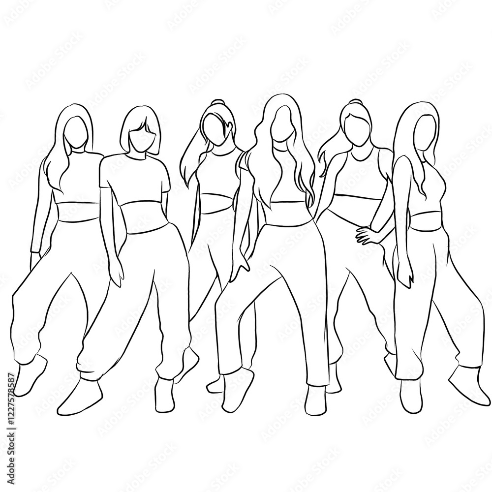 Vector illustration of six members of a kpop idol girl group. kpop idol ...