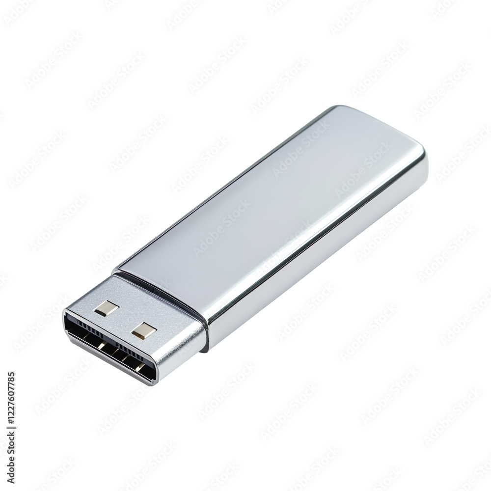 USB flash drive with a metallic casing isolated on transparent ...