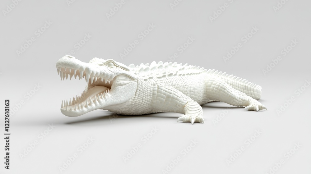 Realistic White Alligator Model on Plain Background with Open Mouth and ...