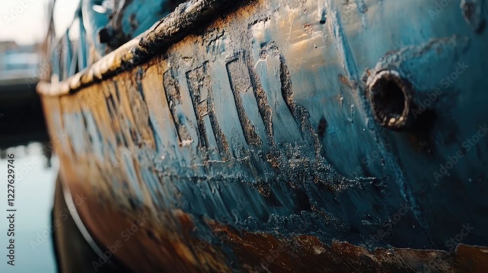 Laser engraving of a serial number on a weathered ship hull with ...