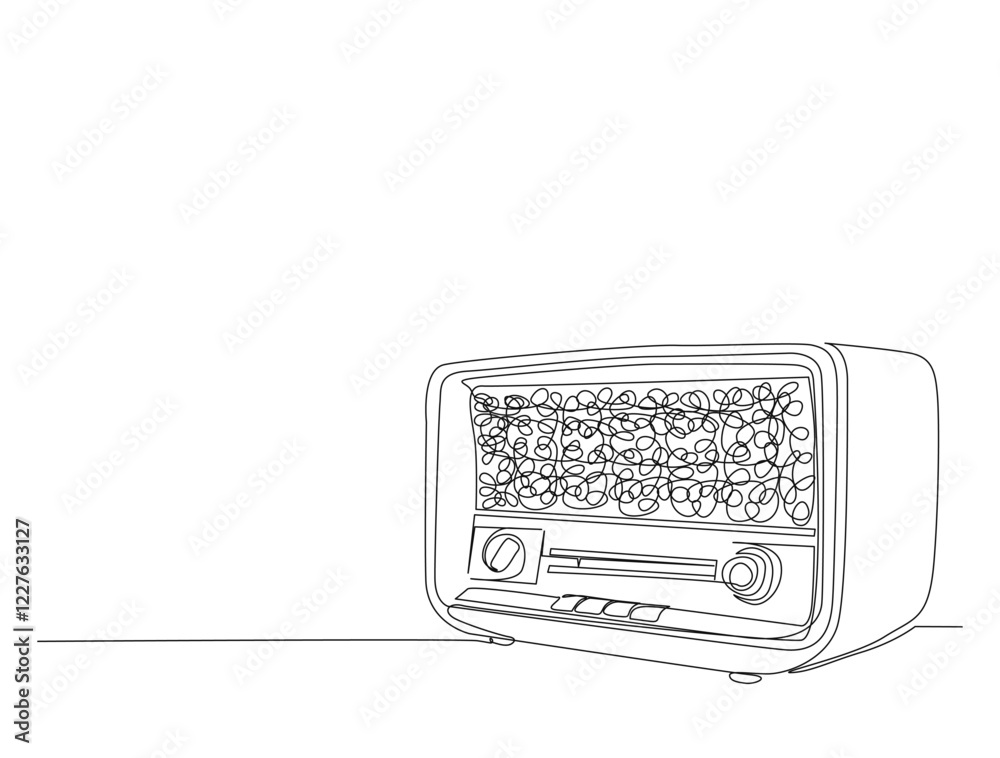 Continuous one line drawing of retro radio player. Vintage radio player ...