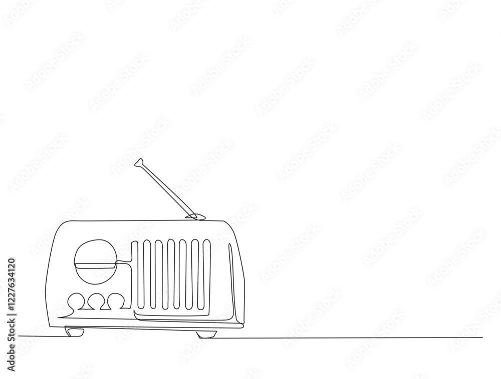 Continuous one line drawing of retro radio player. Vintage radio player ...