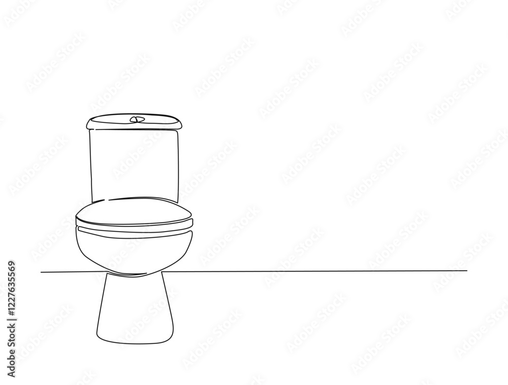Continuous one line drawing of hygienic flush toilet design. Flush ...