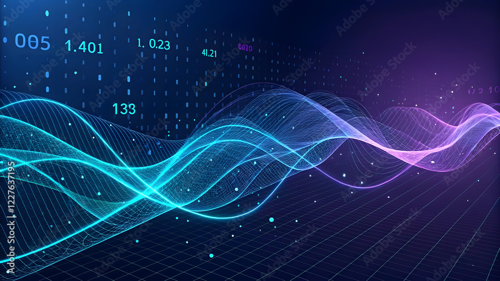 Dynamic data visualization abstract analysis digital environment futuristic perspective wave ...