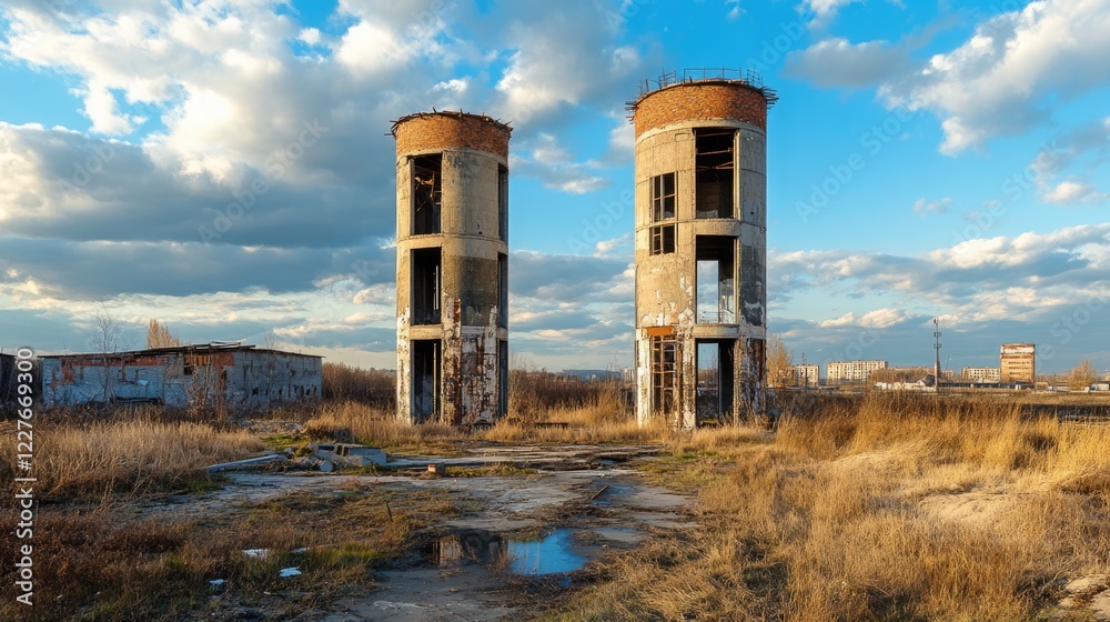 Abandoned construction towers amidst urban development highlighting ...