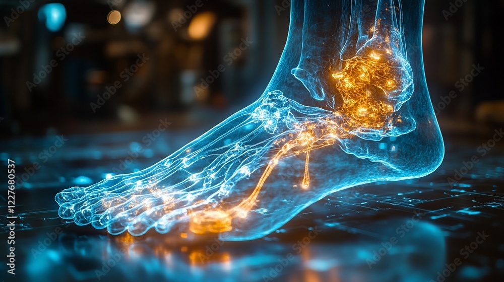 Digital Anatomy: A Glowing X-Ray of Human Foot Revealing Intricate Bone Structure and Nerves ...