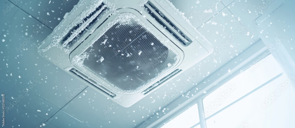 Ceiling mounted air conditioner with snow accumulation highlighting air ...