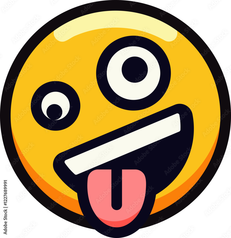 Crazy face emoji with tongue out and one big eye for playful humor ...
