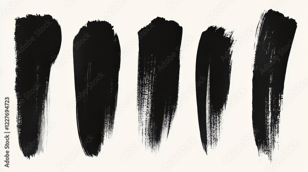 Five vertical black paint strokes on a white background, varying in ...