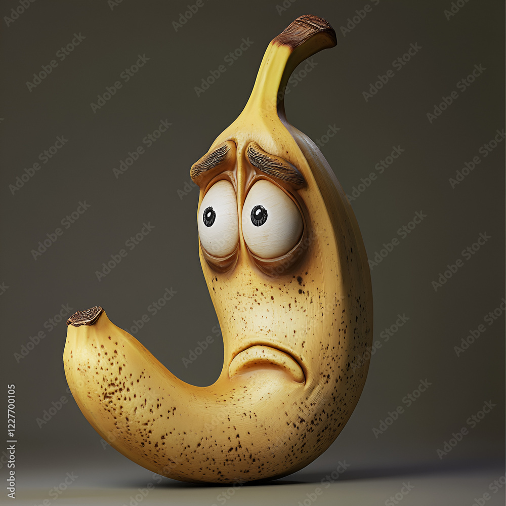 A giant, sad, disproportionate banana with exaggerated features ...