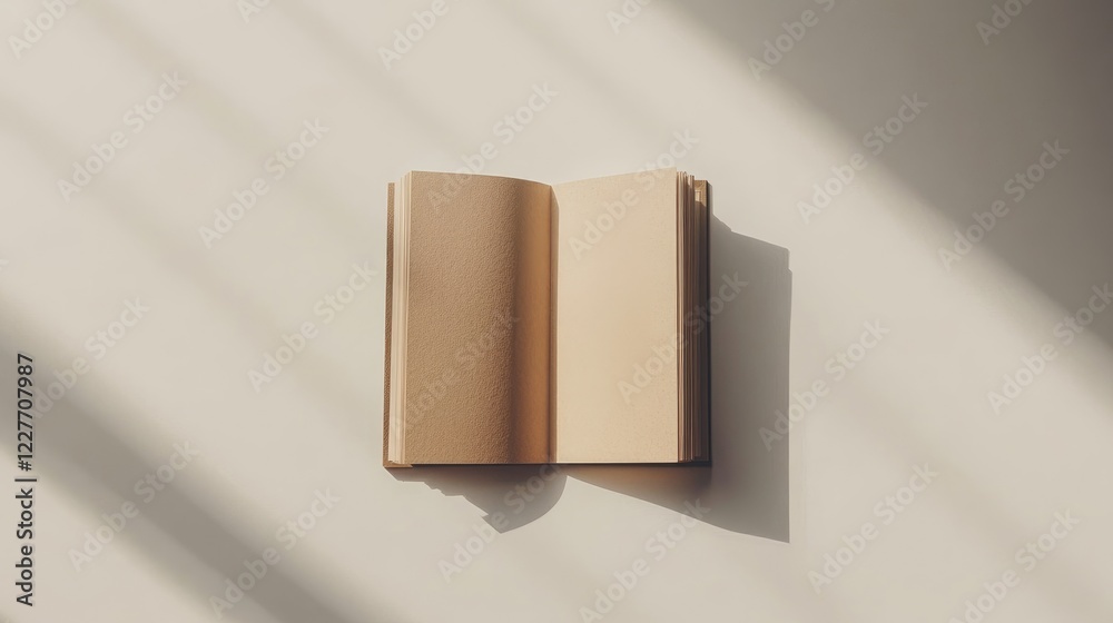 Realistic open paper booklet mockup on a light surface with subtle ...