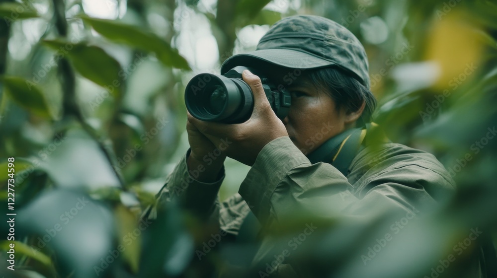Wildlife Ranger Tracking Endangered Species in Remote Jungle Stock ...