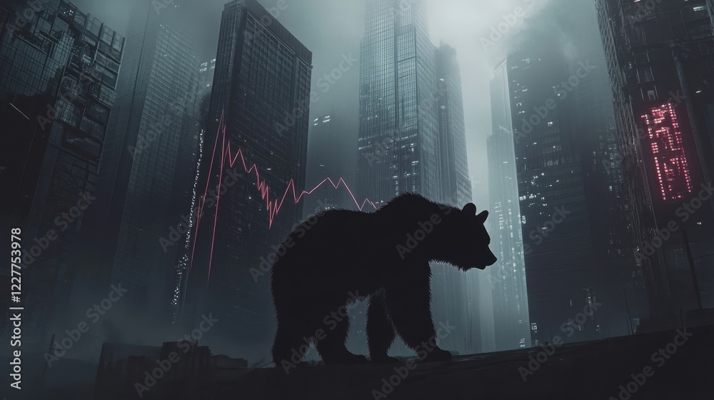 Shadows of a dancing bear intertwined with a descending line chart ...