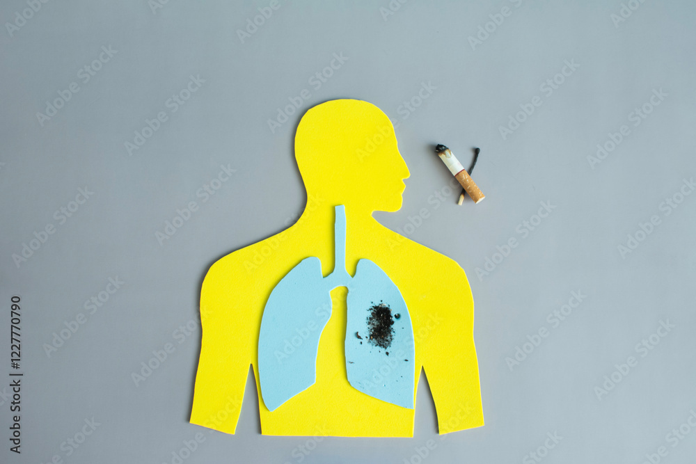 The silhouette of a man's figure with highlighted lungs, heavily ...