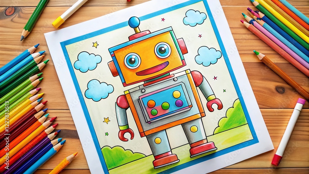 Cute Robot Coloring Page: Printable Preschool Activity Book for Kids ...