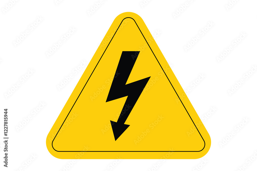 Warning sign, high voltage symbol, yellow triangle, lightning bolt icon ...