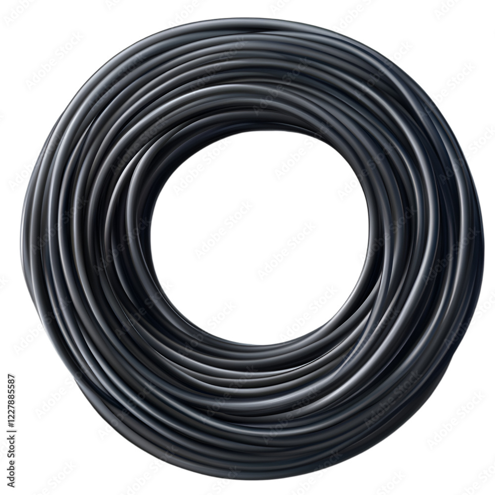 Neatly coiled electrical wire with a rubberized surface on transparent ...