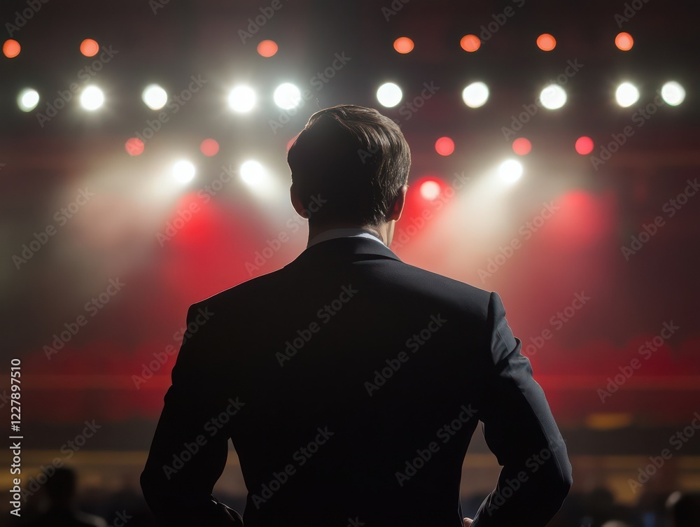 Captivating speech event auditorium public speaking bright stage lights ...