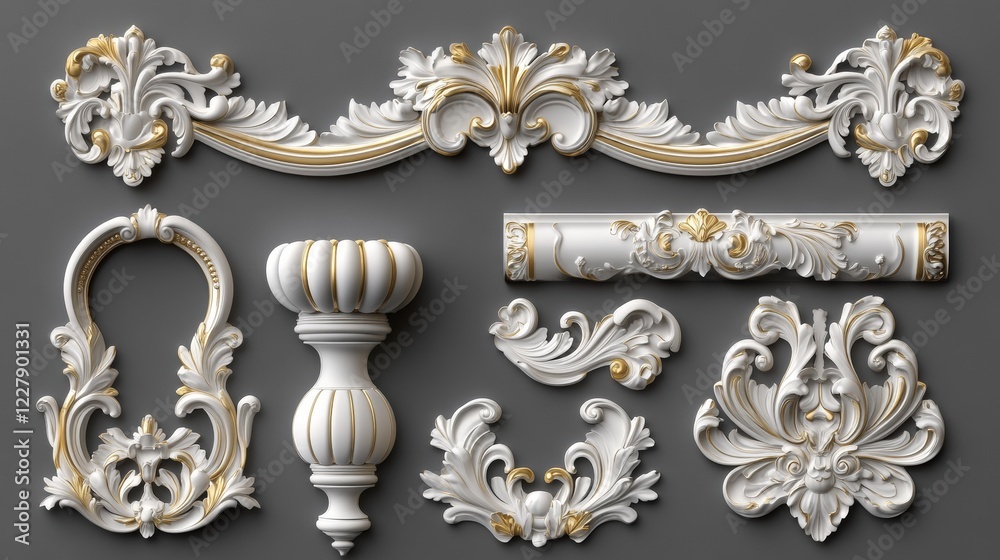 Crown cornice trim for ceiling. Wall moulding isolated frame ...