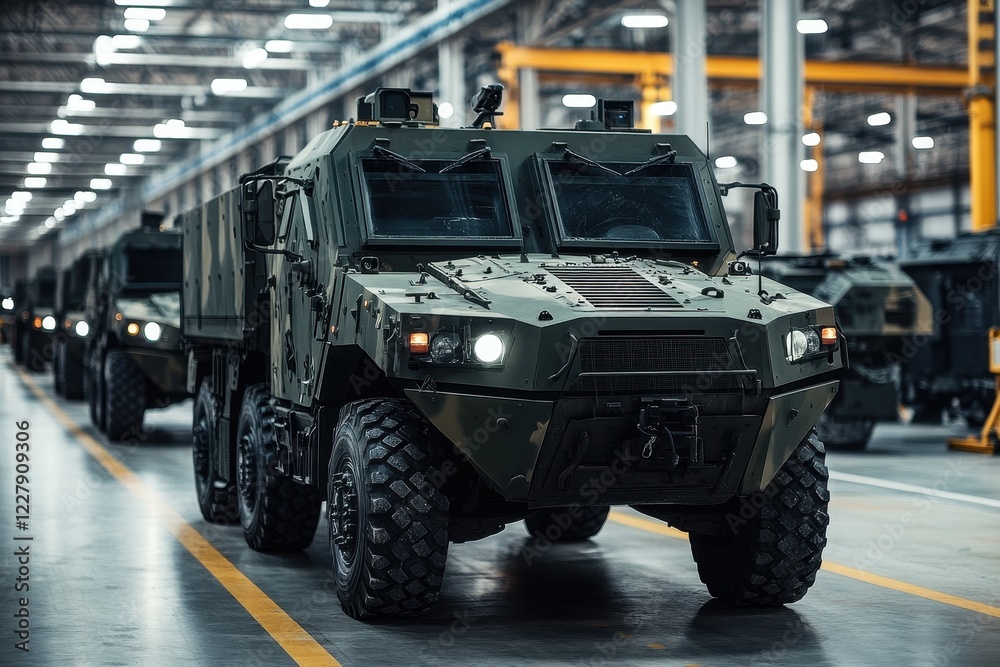 Military armored vehicles in a weapons factory, new military vehicles ...