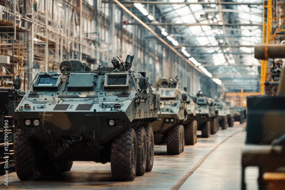 Military armored vehicles in a weapons factory, new military vehicles ...