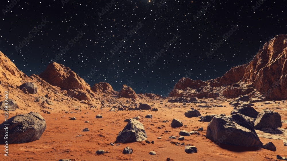 Stock-Illustration „Mars surface, alien planet landscape, cartoon ...