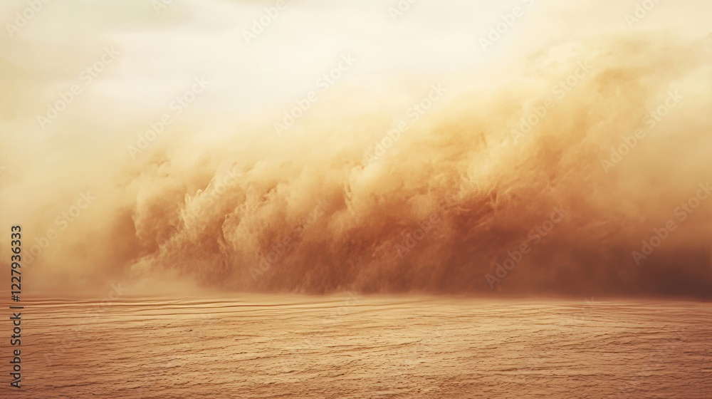 Desert sandstorm, brown dusty cloud or dry sand flying with gust of ...