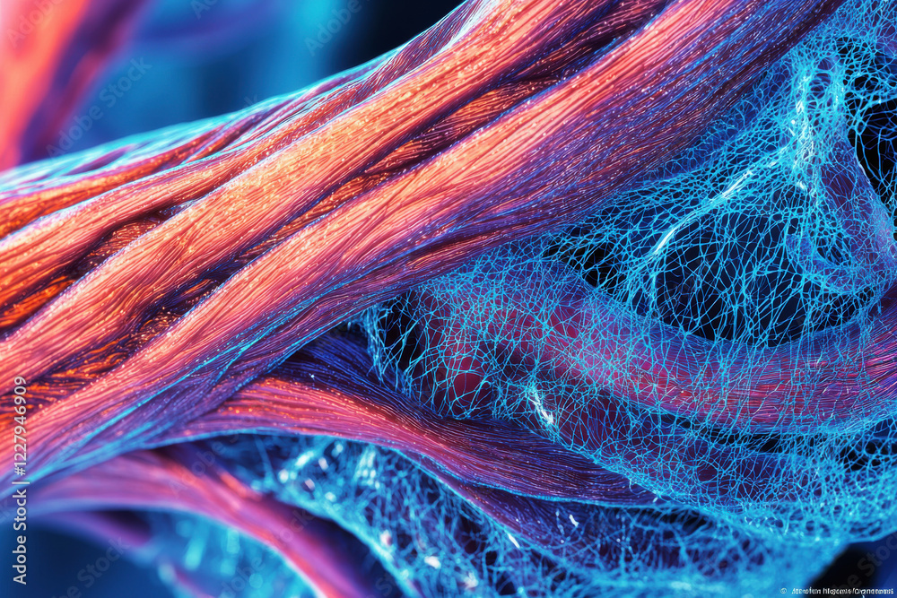 Detailed macro view of skeletal muscle tissue reveals intricate fibers ...