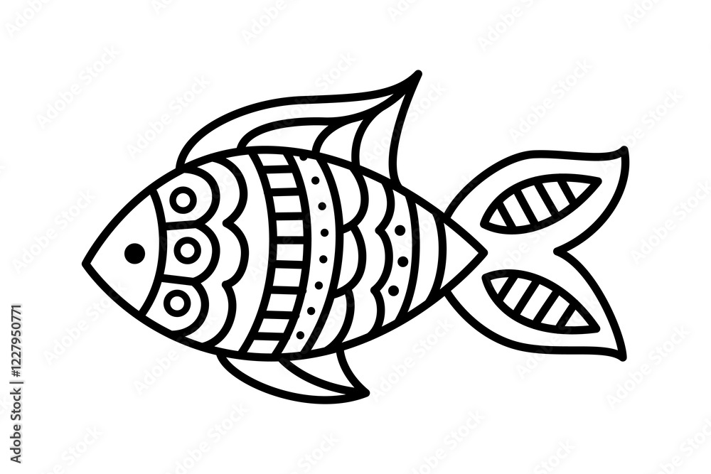 Hand drawn vector fancy linear fish isolated on white. Coloring page ...