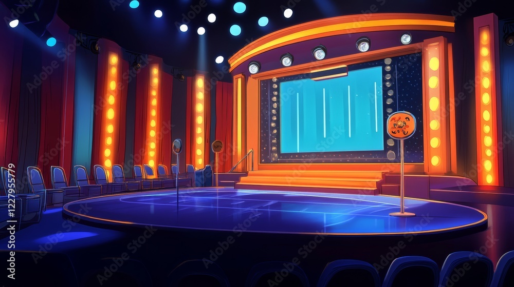 Quiz game show with question option cartoon background. Tv contest ...
