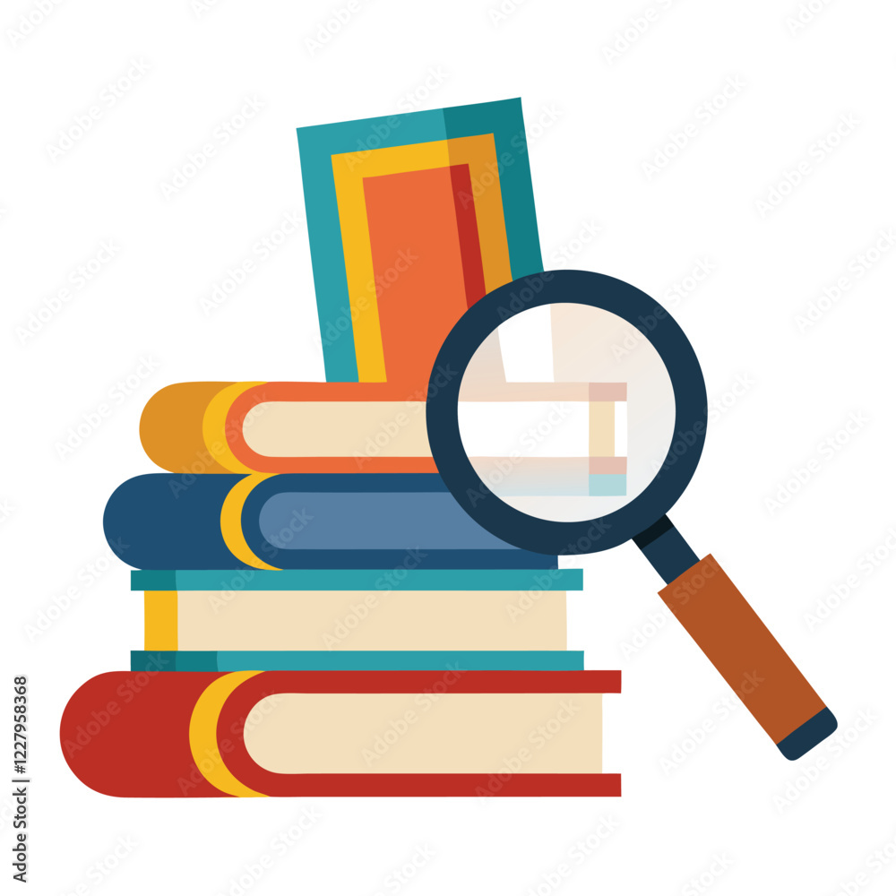 Vintage Books with Magnifying Glass Vector Illustration ? Cartoon ...