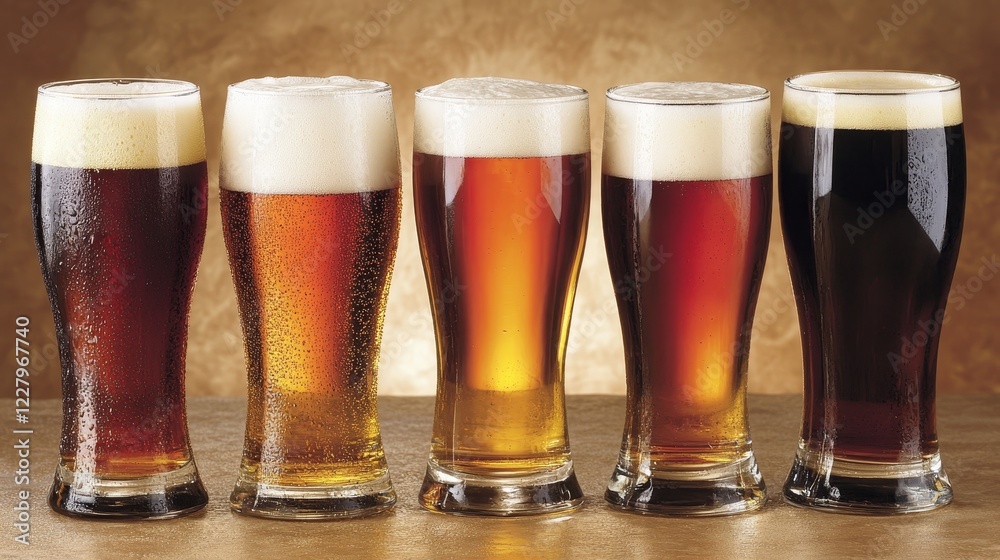 Five Beer Types Composition, Image and Concept, beer tasting, craft ...