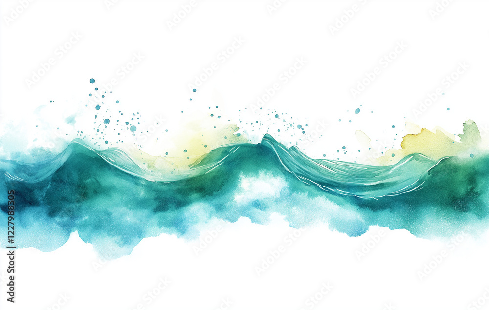 Watercolor Green and Blue Water wave clipart, water color style, white ...