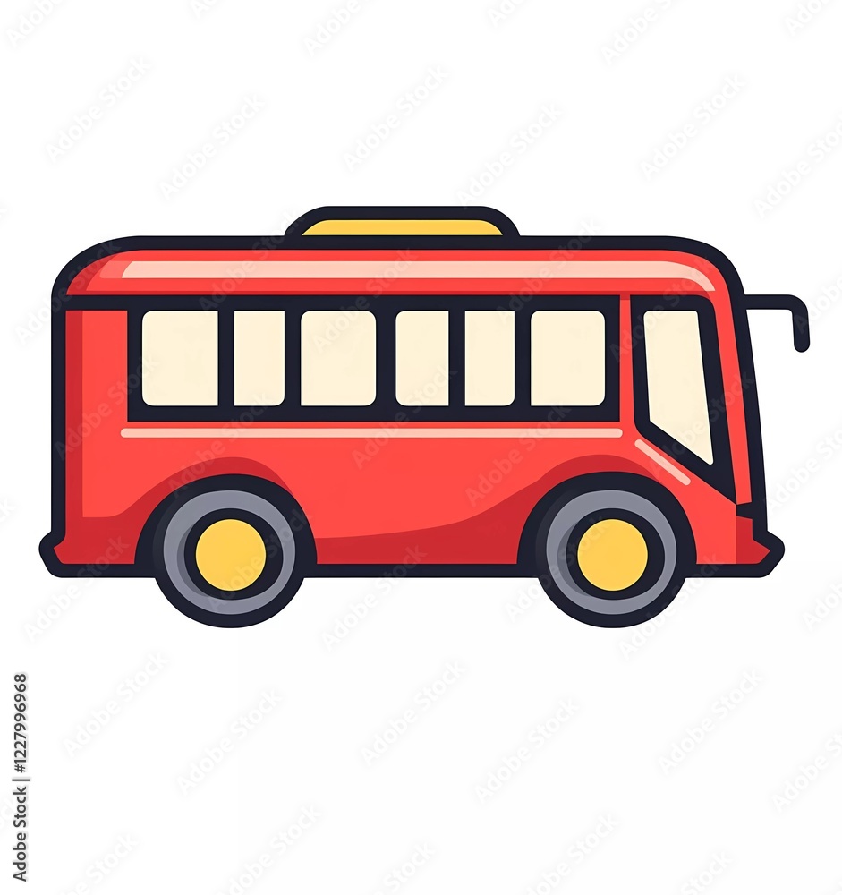 simple bus icon, vector line art on white background, flat design style ...