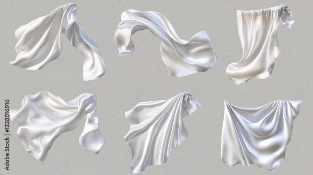 Flying white silk fabric isolated on transparent background. Vector ...