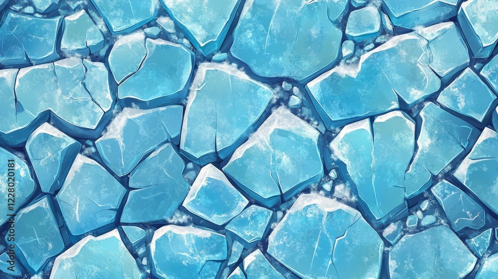 Vector cartoon crack ice game seamless background texture set. Winter ...