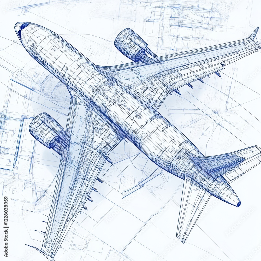 Technical blueprints showcasing detailed design of an airplane with ...