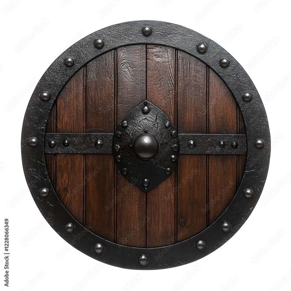 Rustic wooden shield featuring metal details and a unique texture ...