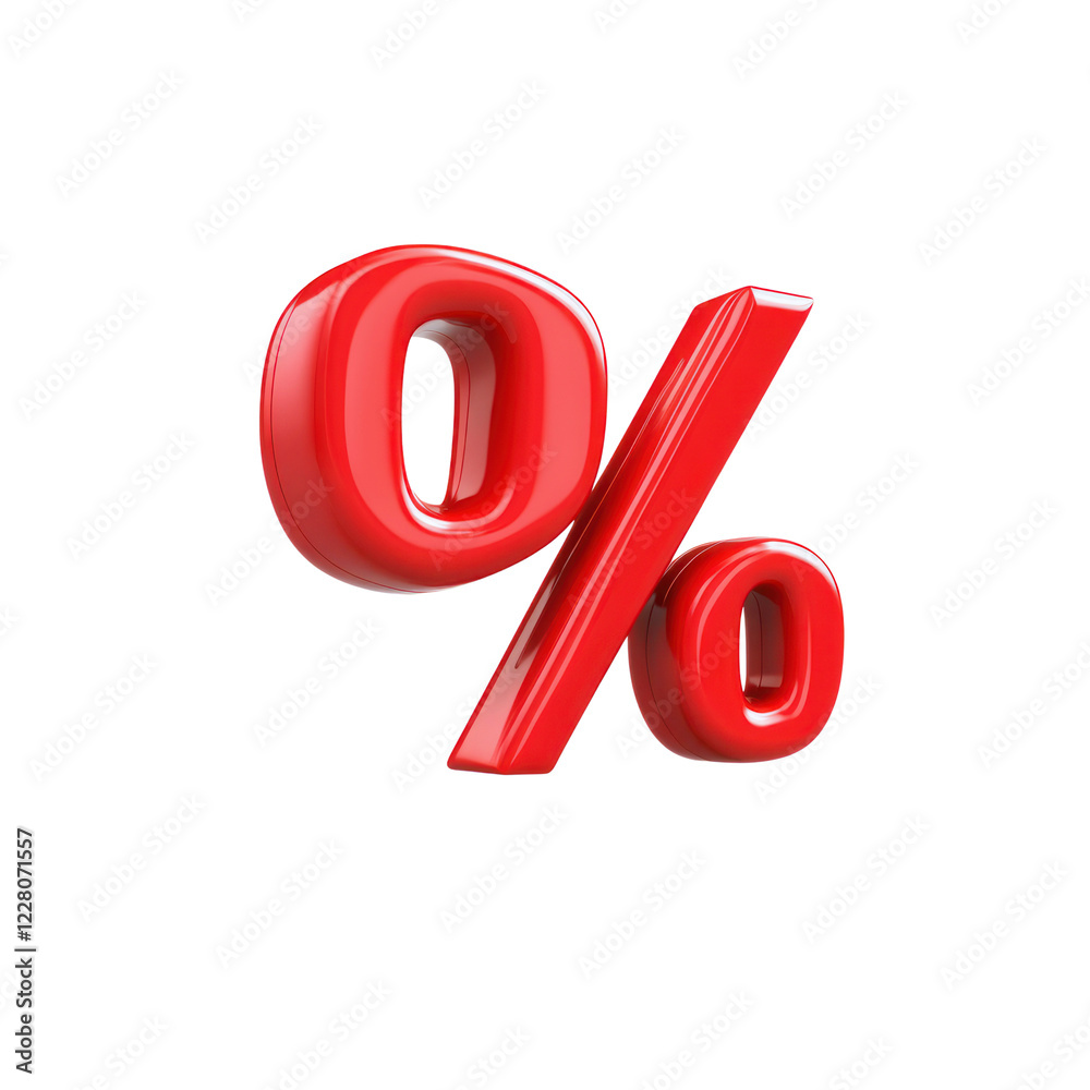Glossy red percentage symbol displaying a promotional offer, isolated ...