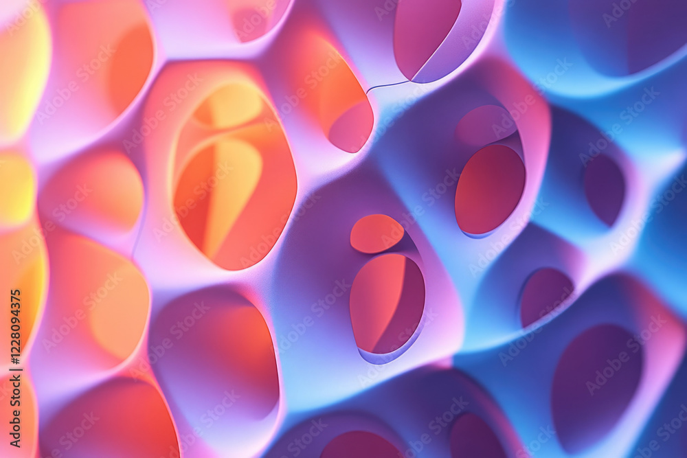 Abstract 3D rendering of a vibrant, porous, organic structure with warm ...